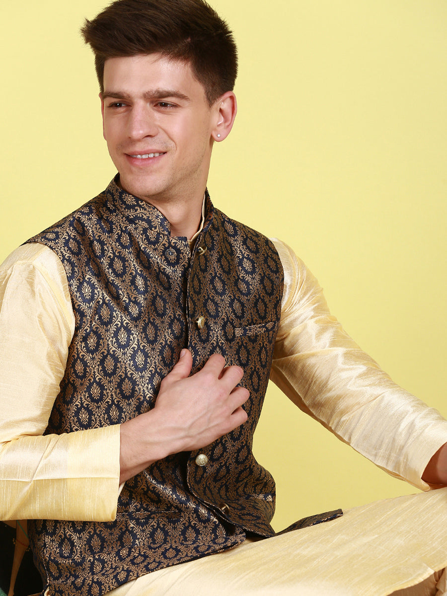 Sanwara Men's Blue Woven Floral Pattern Ethnic Bandi Jacket – Sanwara ...