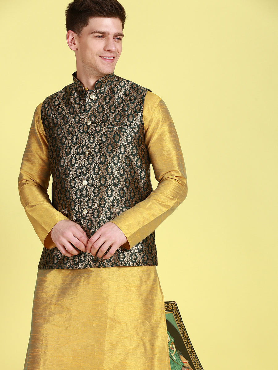 Sanwara Men's Fourleaf Woven Floral Pattern Ethnic Bandi Jacket ...